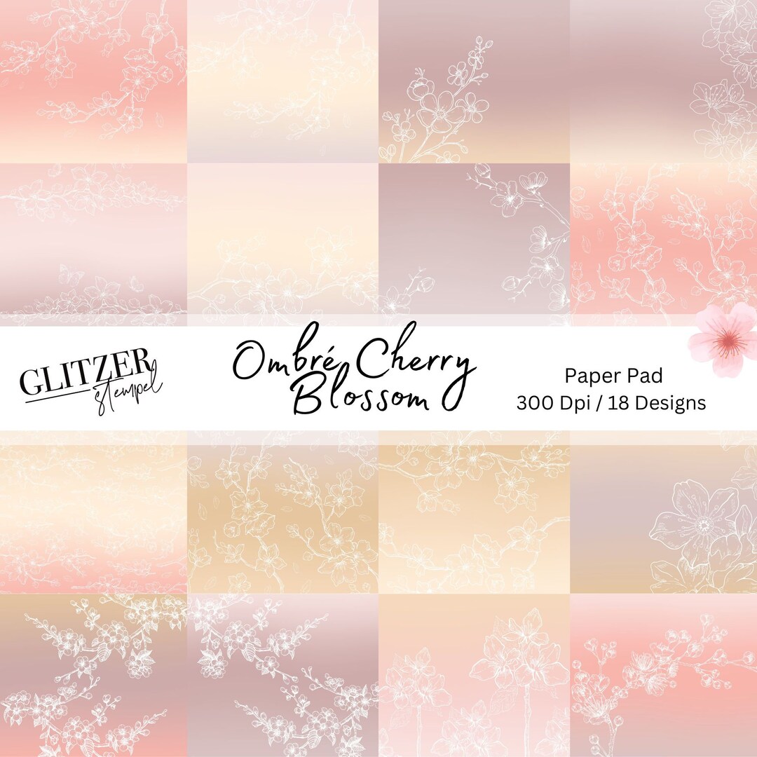 Printable Paper Digi Paper Printable Motif Paper Ombré Cherry Blossom ...