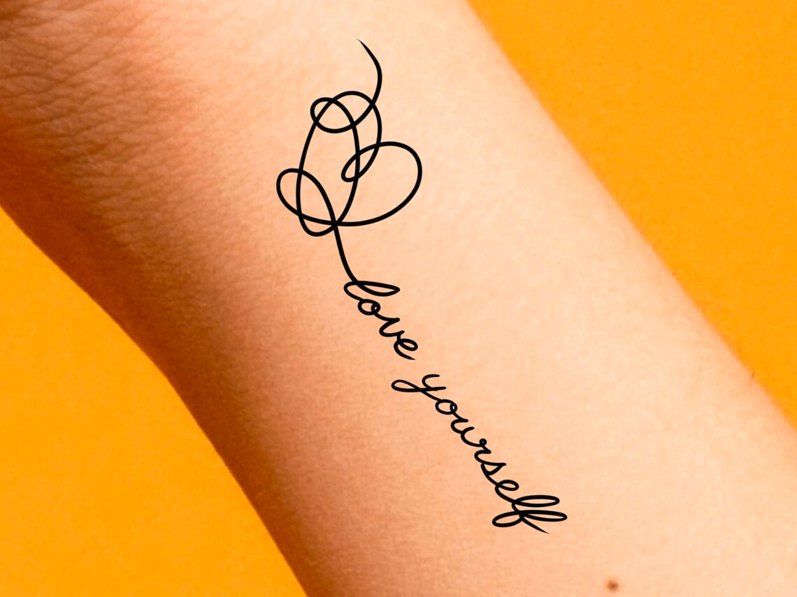 Love Yourself Temporary Tattoo / Heart Tattoo / Bts Tattoo / Letters ...