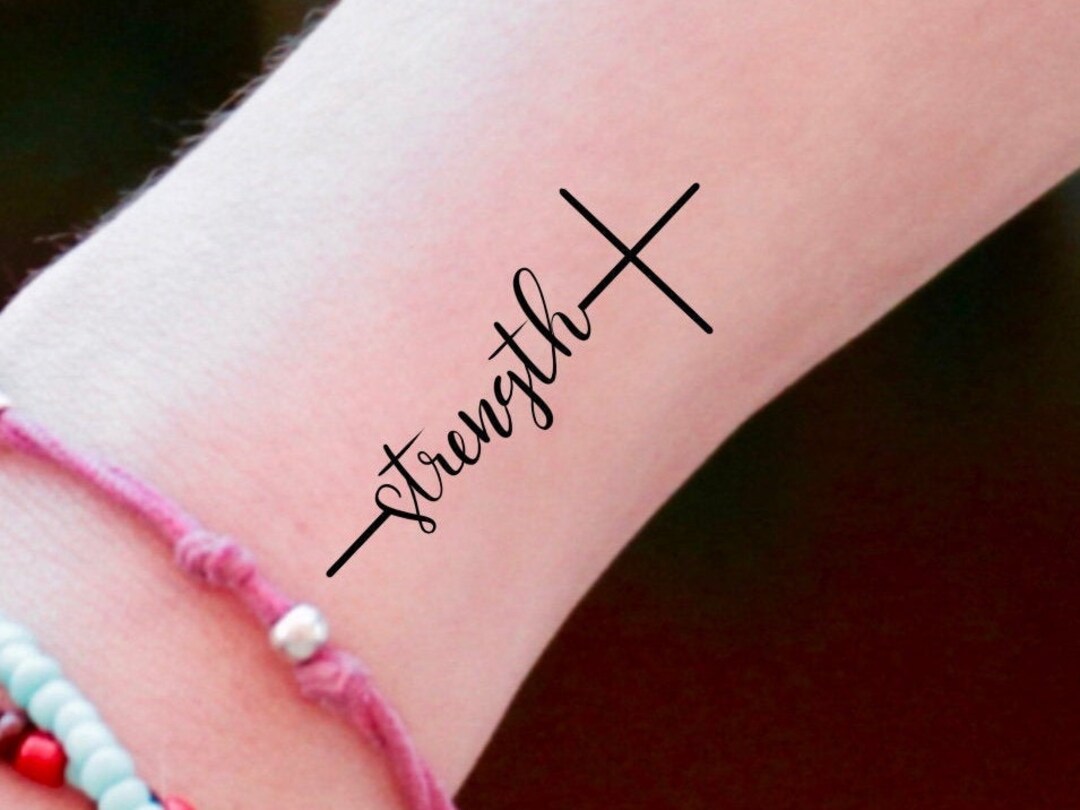 Strength Cross Temporary Tattoo - Etsy