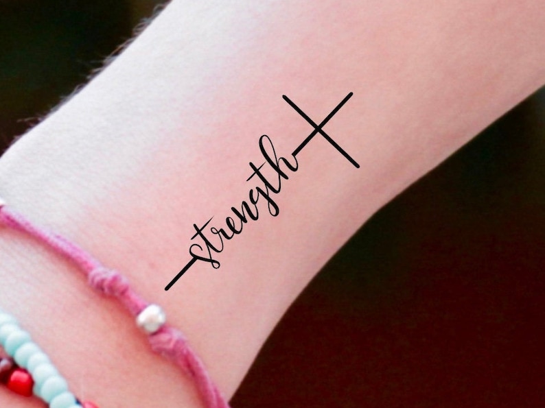 Strength Cross Temporary Tattoo - Etsy