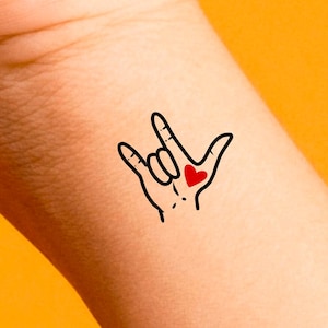I Love You Sign Language Temporary Tattoo / ILY Red Heart Tattoo - Etsy