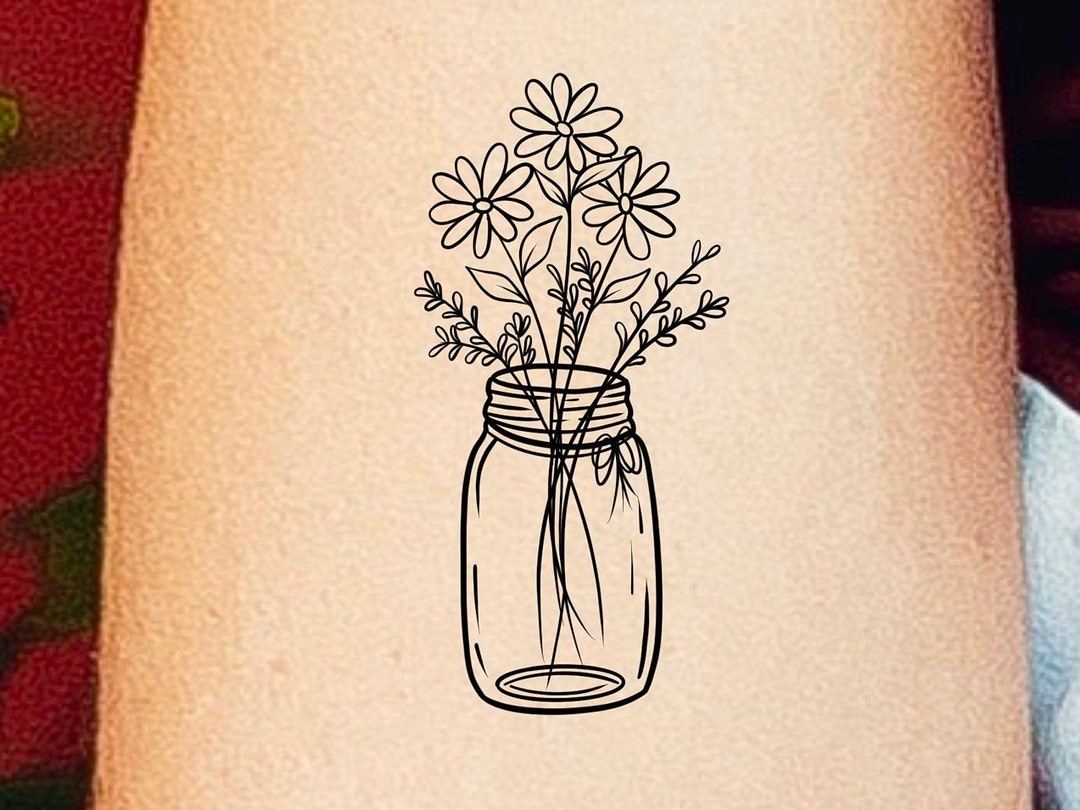 Floral Mason Jar Temporary Tattoo / Flower Tattoo / Wildflowers Tattoo ...