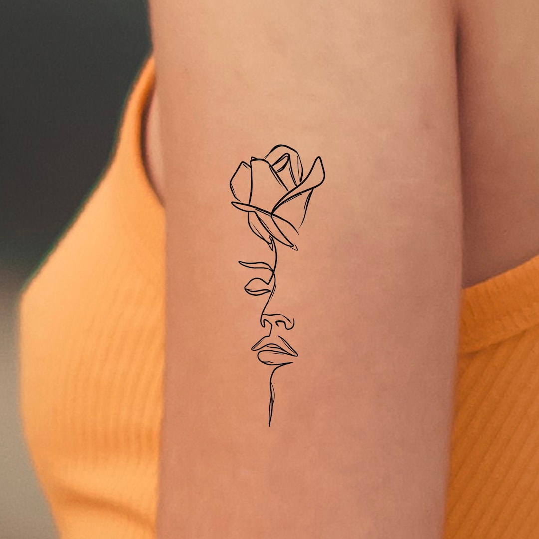 Rose Face Line Temporary Tattoo - Etsy