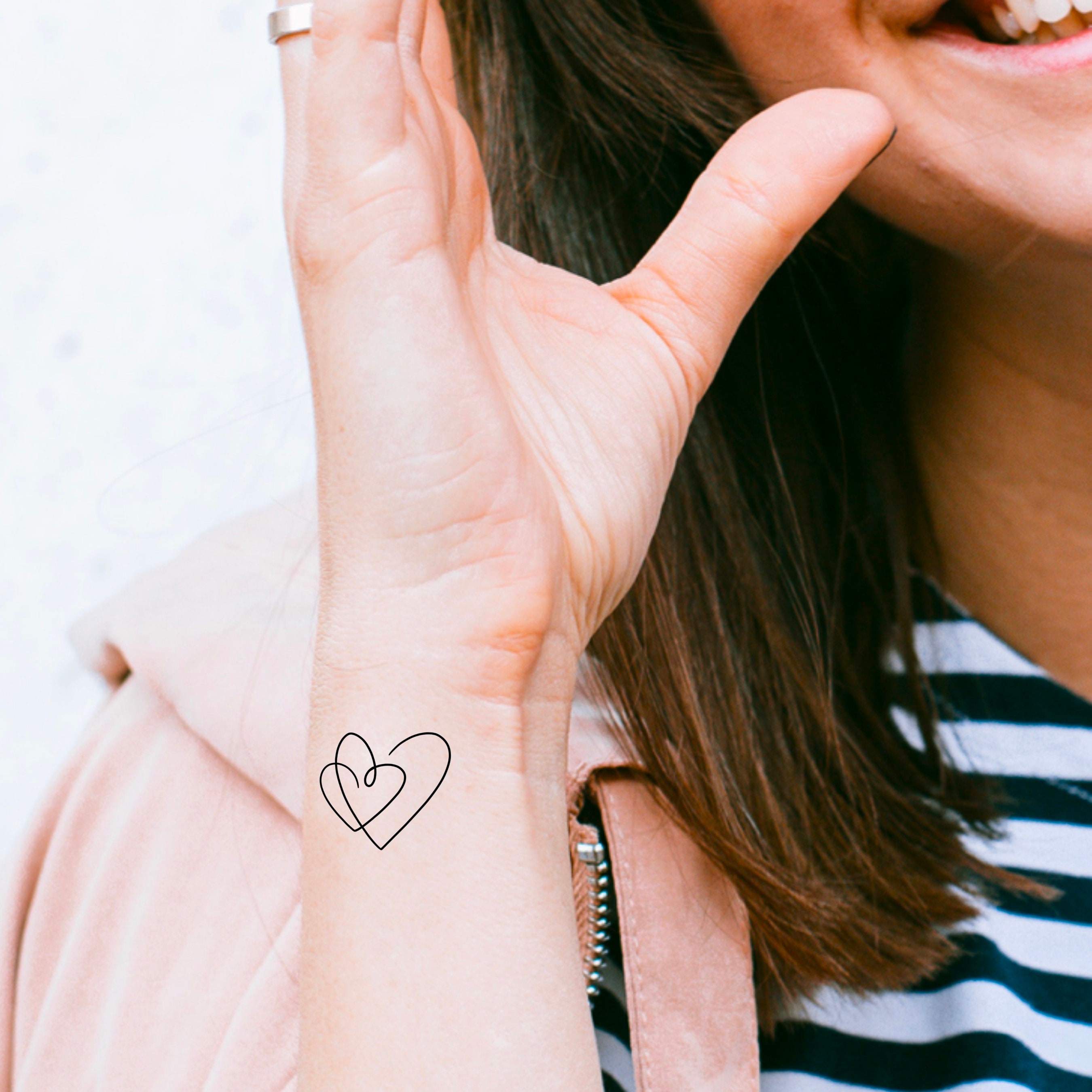 Hearts Single Line Temporary Tattoo - Etsy