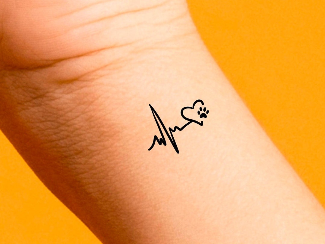 Paw Print Heartbeat Temporary Tattoo - Etsy