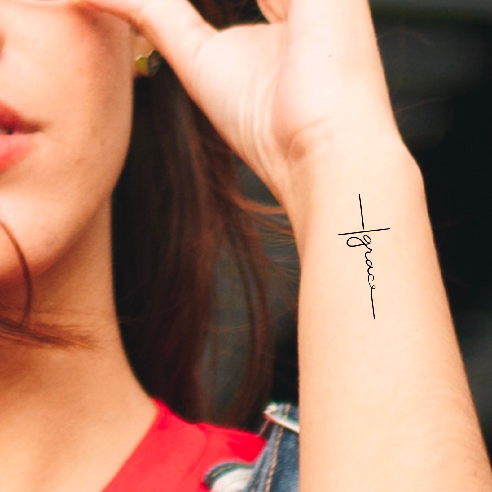 Grace Cross Temporary Tattoo Religious Tattoo Cross Tattoo Etsy