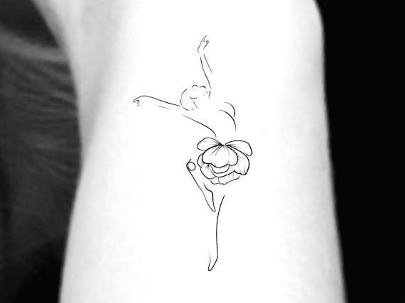 Ballerina Fine Line Temporary Tattoo | Etsy