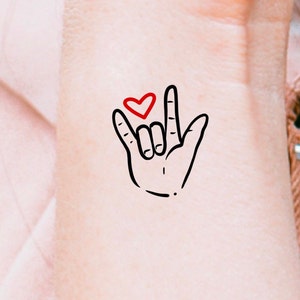 I Love You Sign Language Temporary Tattoo / ILY Red Heart Tattoo - Etsy
