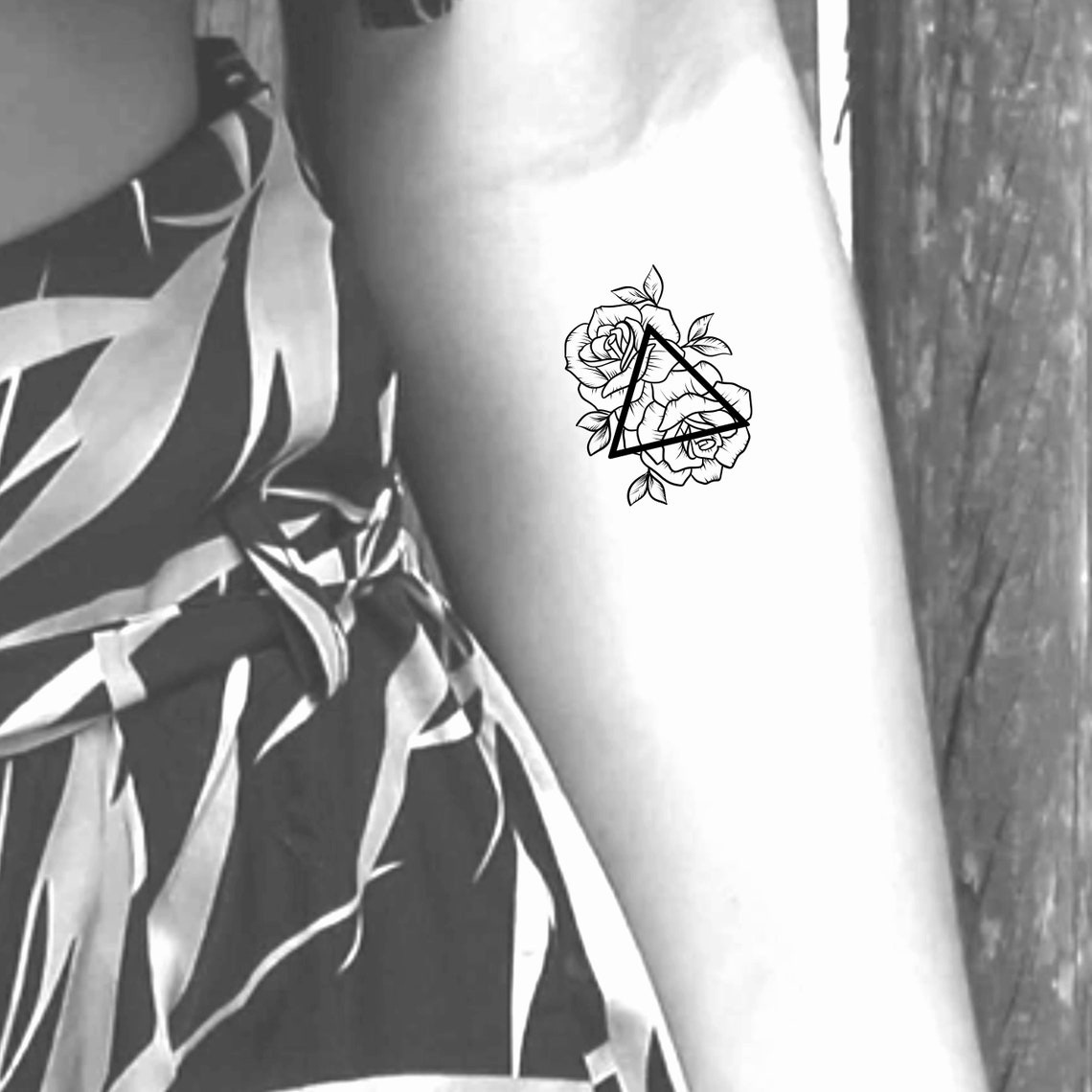 Triangle Roses Temporary Tattoo / Floral Tattoo / Geometric - Etsy