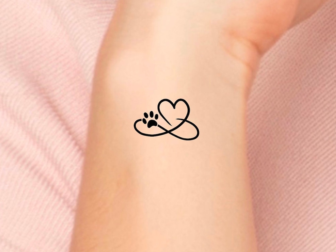 Paw Print Infinity Heart Temporary Tattoo - Etsy