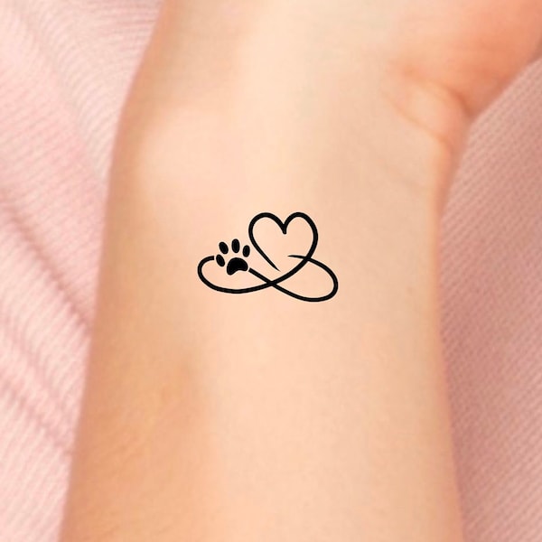 Paw Print Heart Temporary Tattoo Etsy