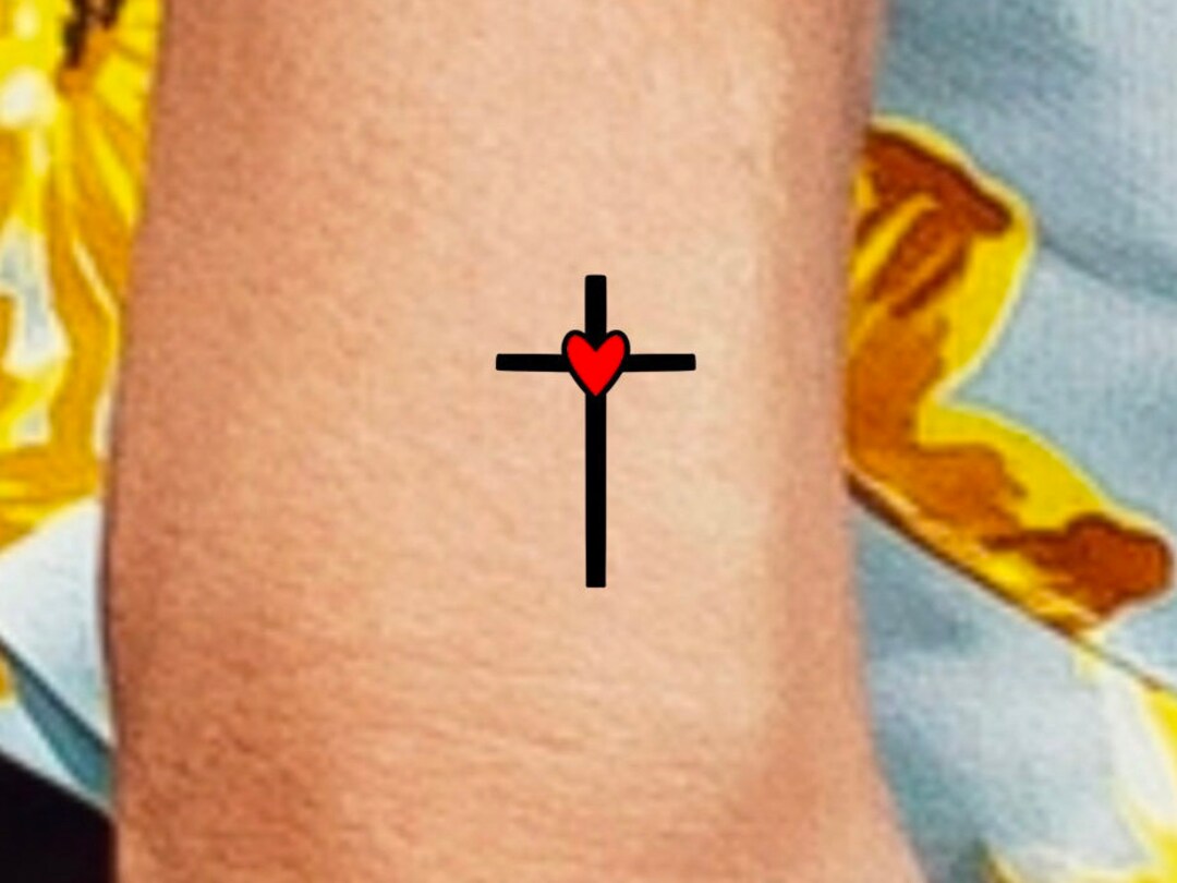 Small Cross Heart Temporary Tattoo - Etsy
