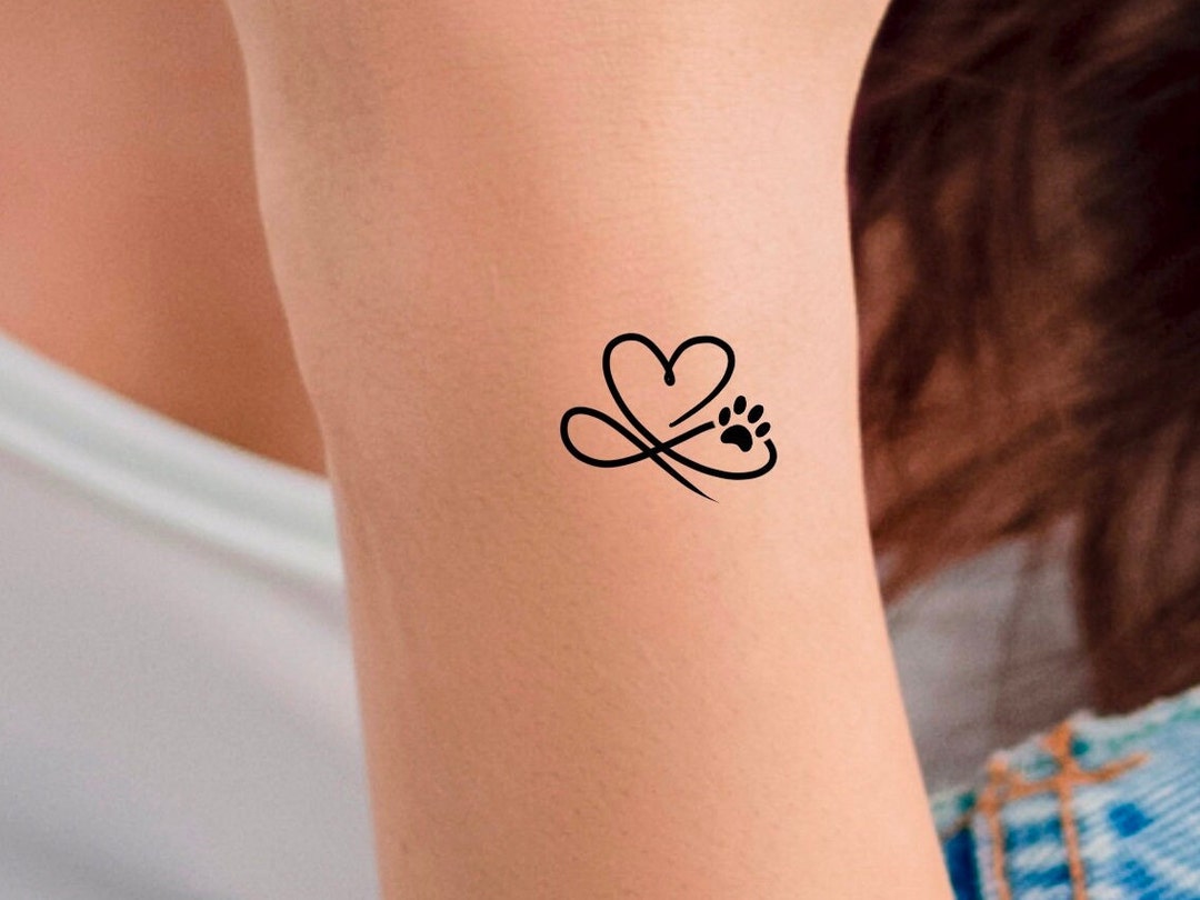 Paw Print Infinity Heart Temporary Tattoo - Etsy