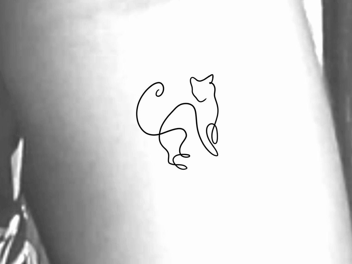 Cat Single Line Temporary Tattoo - Etsy