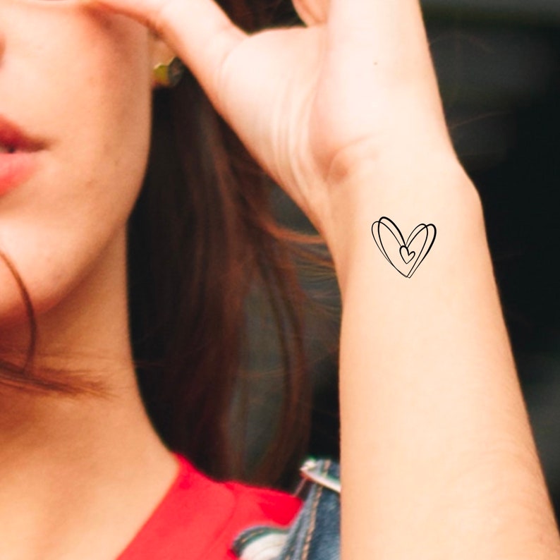 Hearts Outline Temporary Tattoo / Heart Tattoo / Love Tattoo / - Etsy