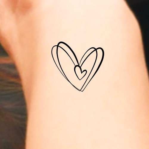 Bunny Heart Love Outline Temporary Tattoo - Etsy