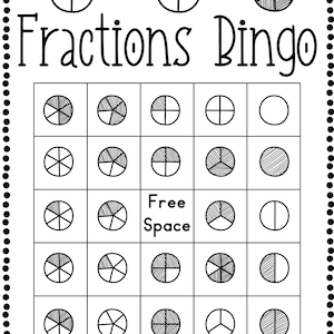 Fractions Bingo Math Printable. Educational Games - Etsy