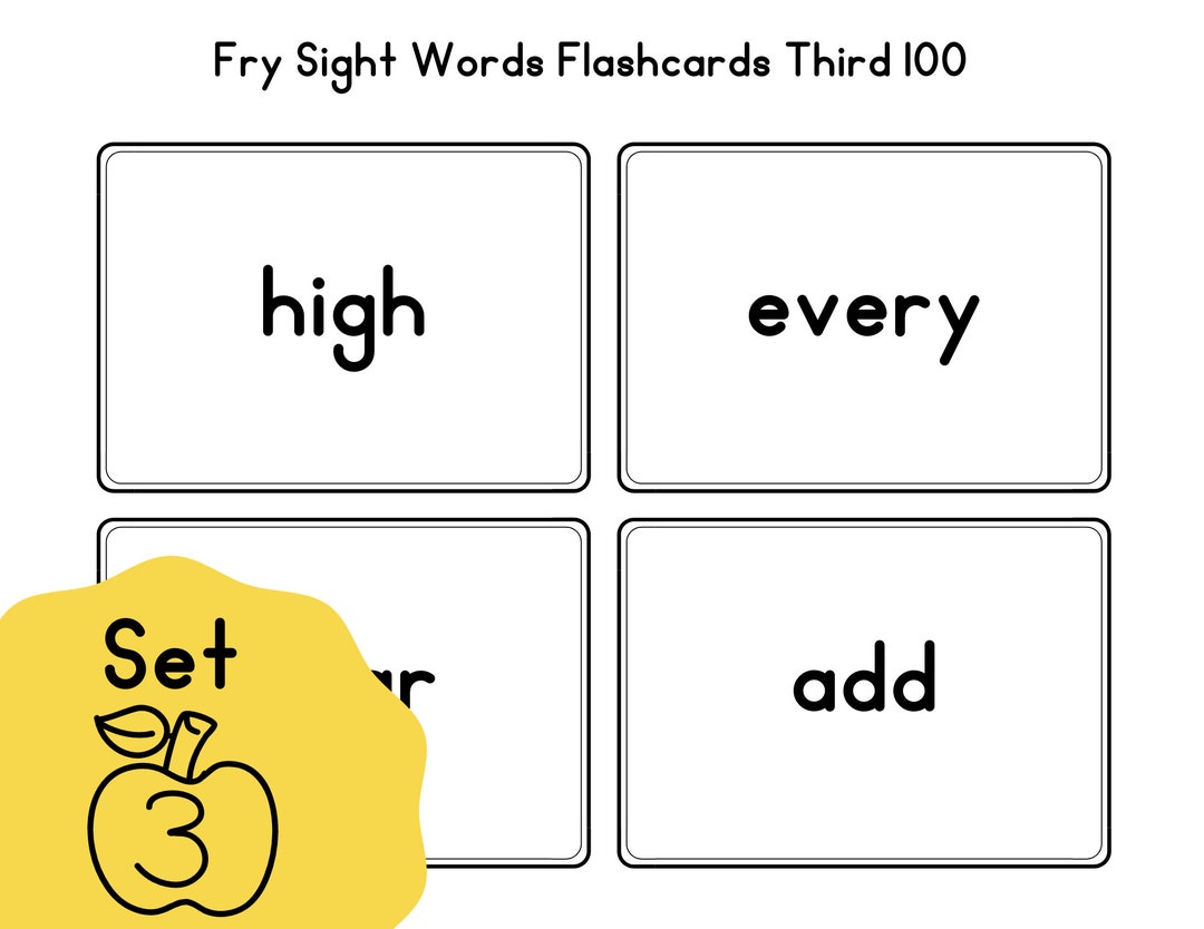 Fry Sight Words Third Set of 100 Sight Words Flash Cards Printable - Etsy