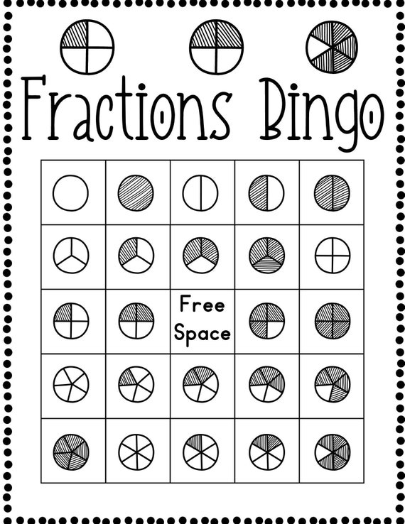 Fractions Bingo Math Printable. Educational Games - Etsy