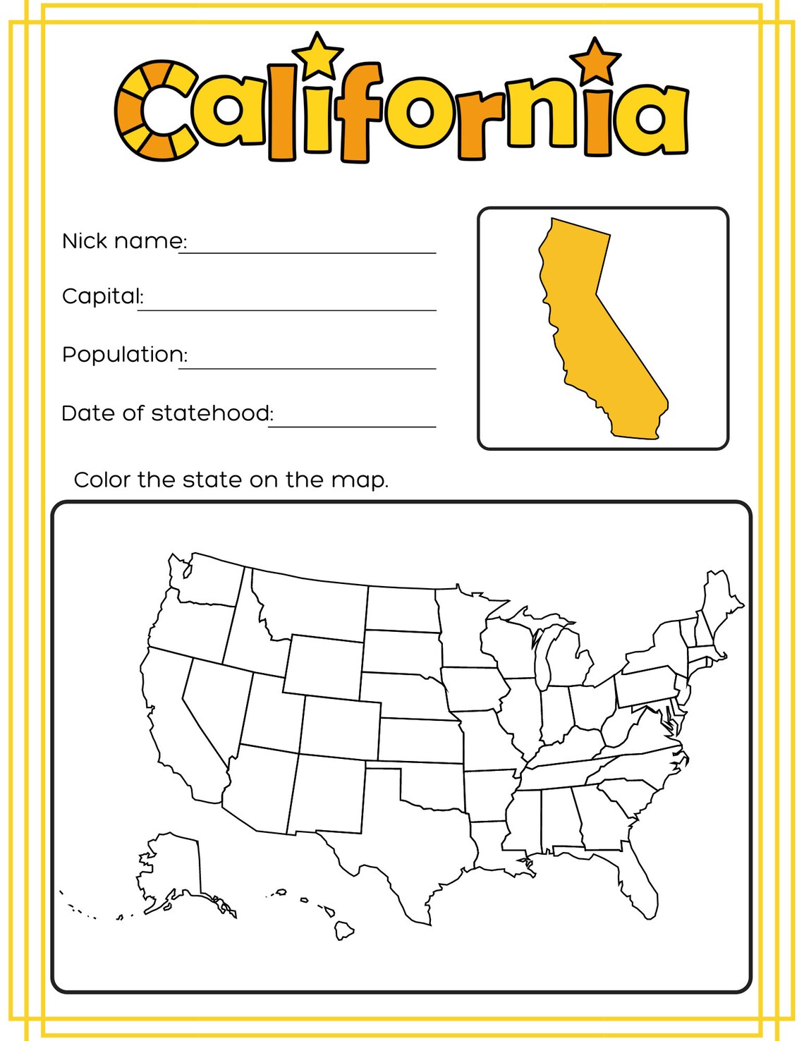 50 States Study Worksheets Homeschool Materials Printable - Etsy