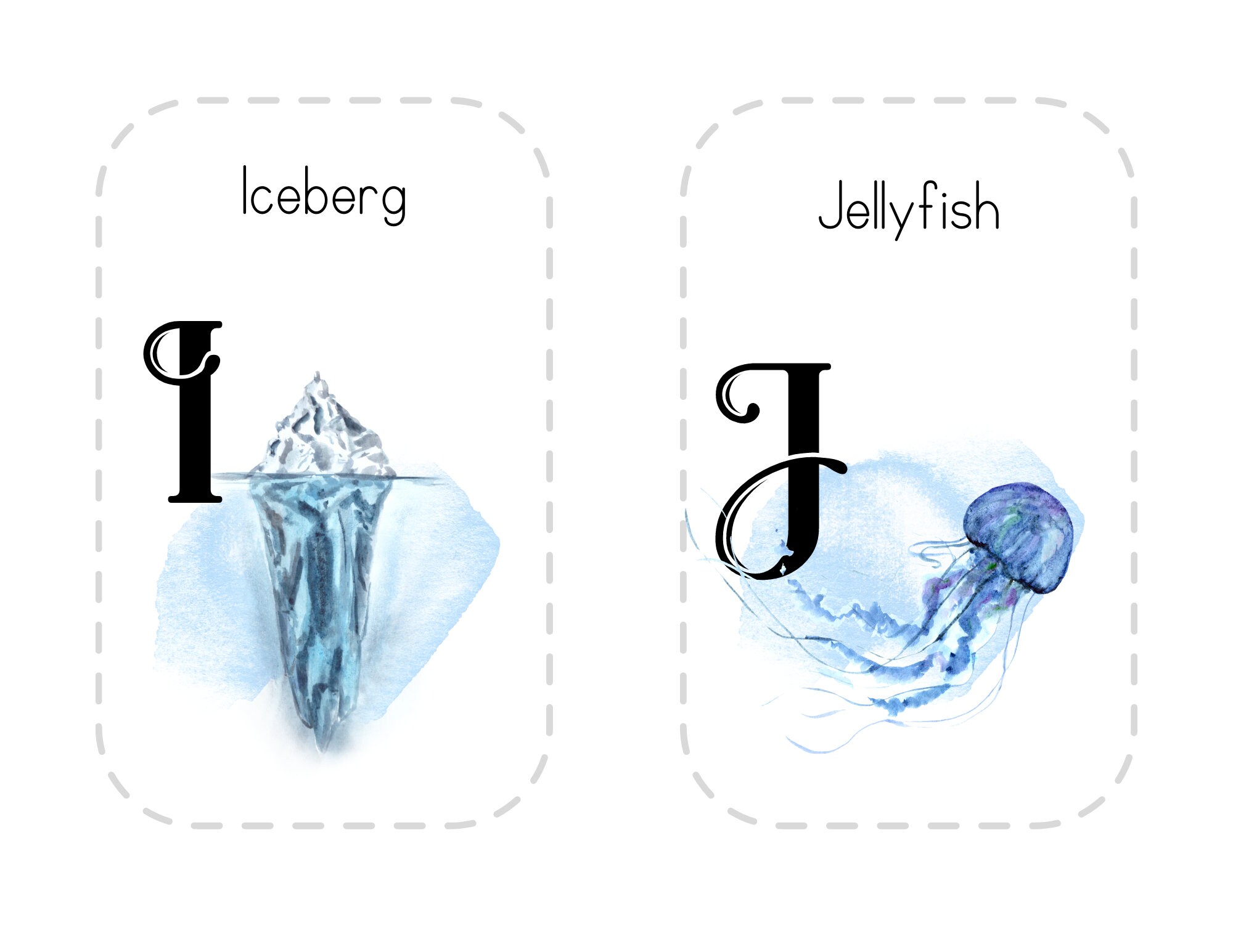 Alphabet Watercolor Flash Cards Ocean Theme Pdf Printable - Etsy