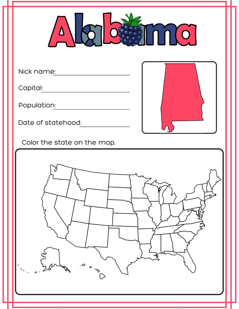 50 States Study Worksheets Homeschool Materials Printable - Etsy