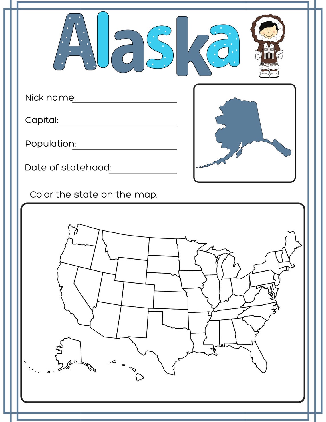 50 States Study Worksheets Homeschool Materials Printable - Etsy