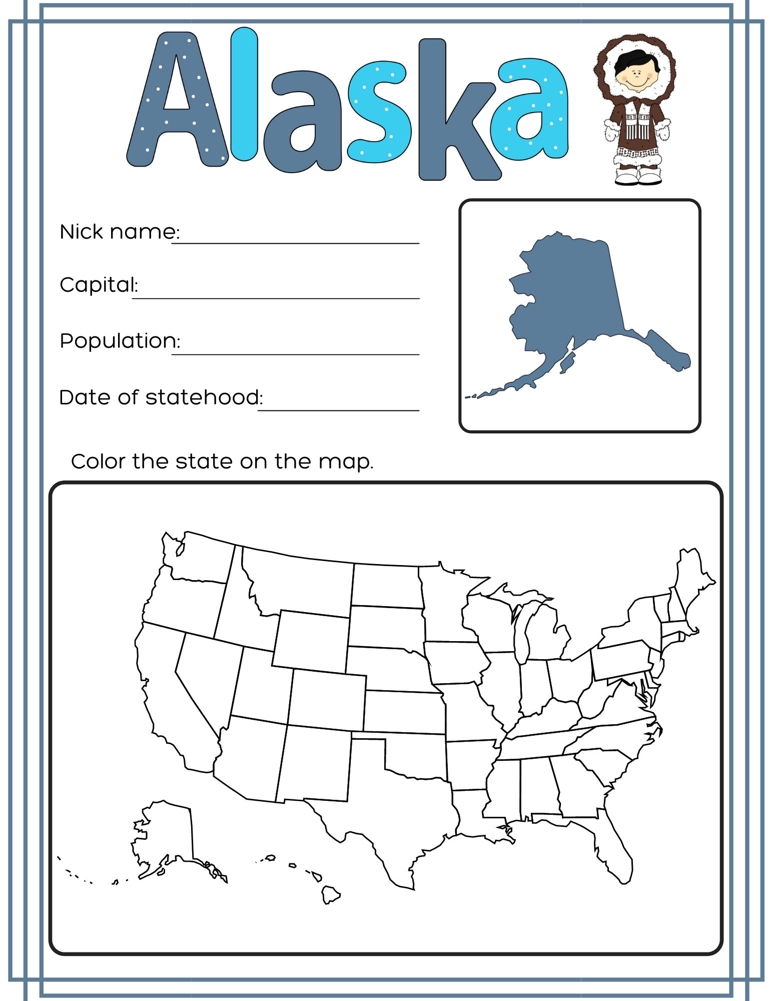 50 States Study Worksheets Homeschool Materials Printable - Etsy