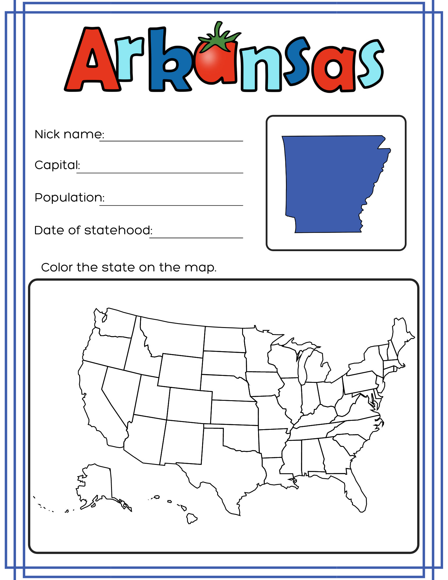 50 States Worksheets And Research Printables State Maps Included
