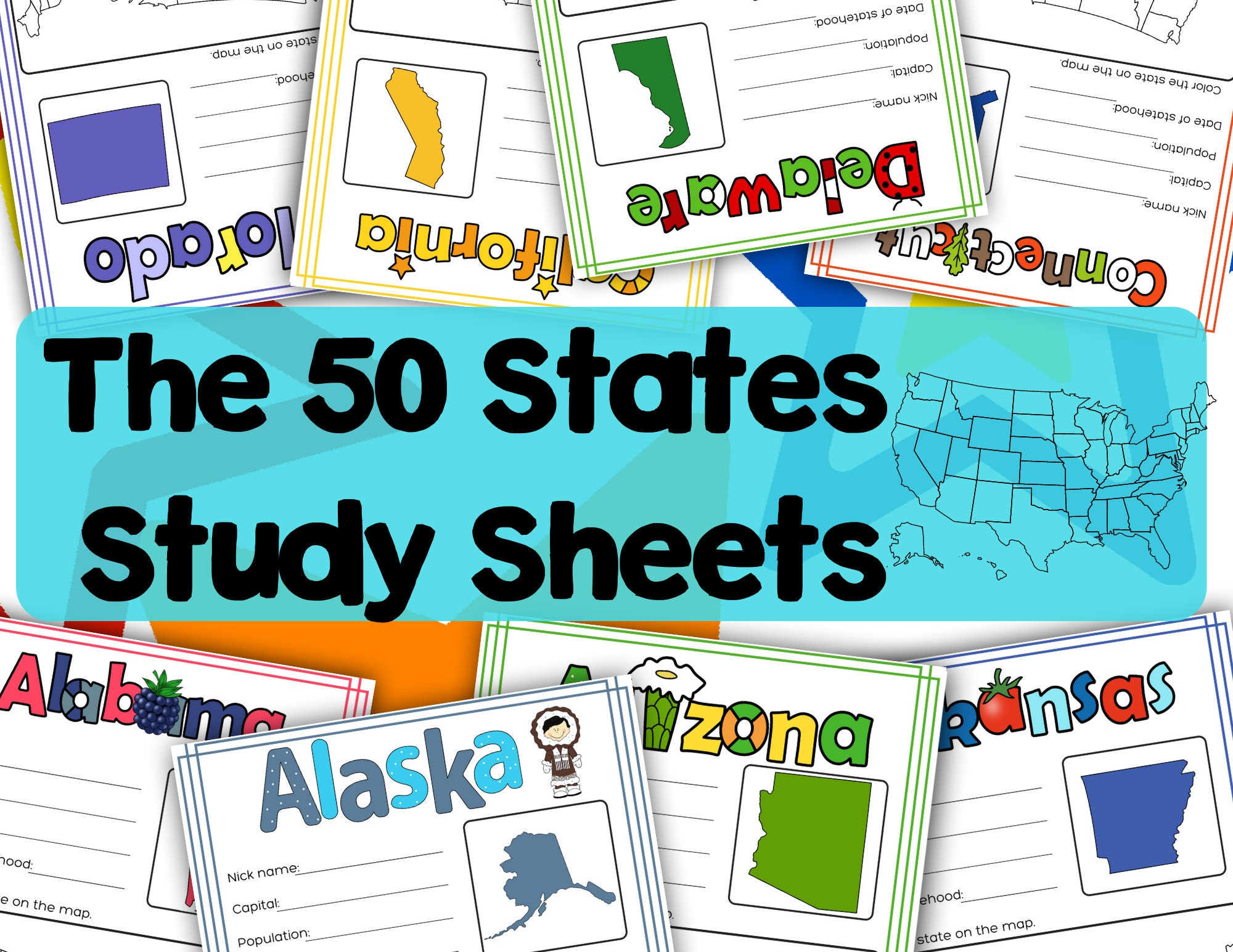 50 States Study Worksheets Homeschool Materials Printable - Etsy