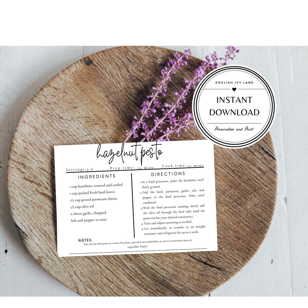 Farmhouse Recipe Card Template, Editable Minimalist Recipe Card ...