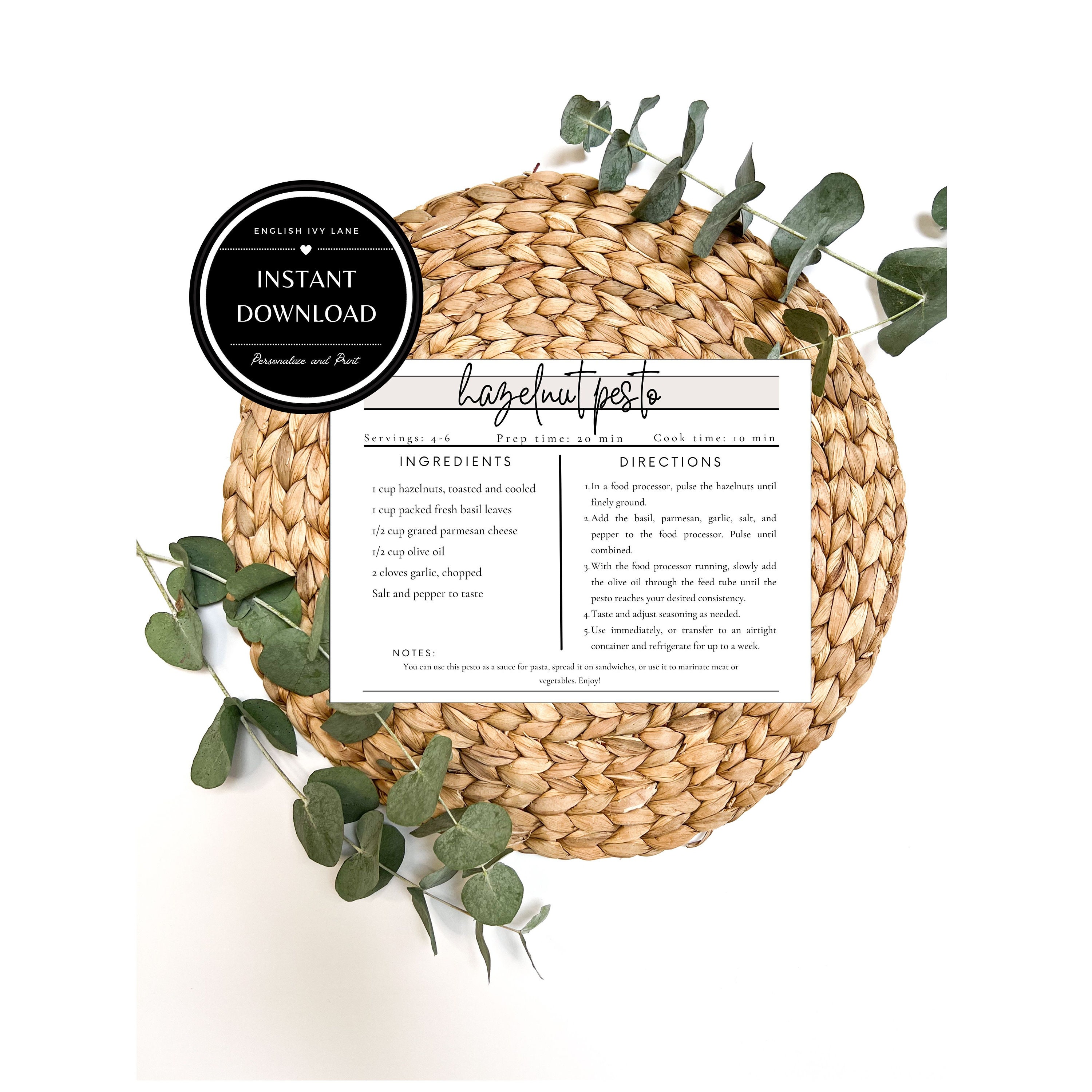 Farmhouse Recipe Card Template Editable Minimalist Design, Timeless ...