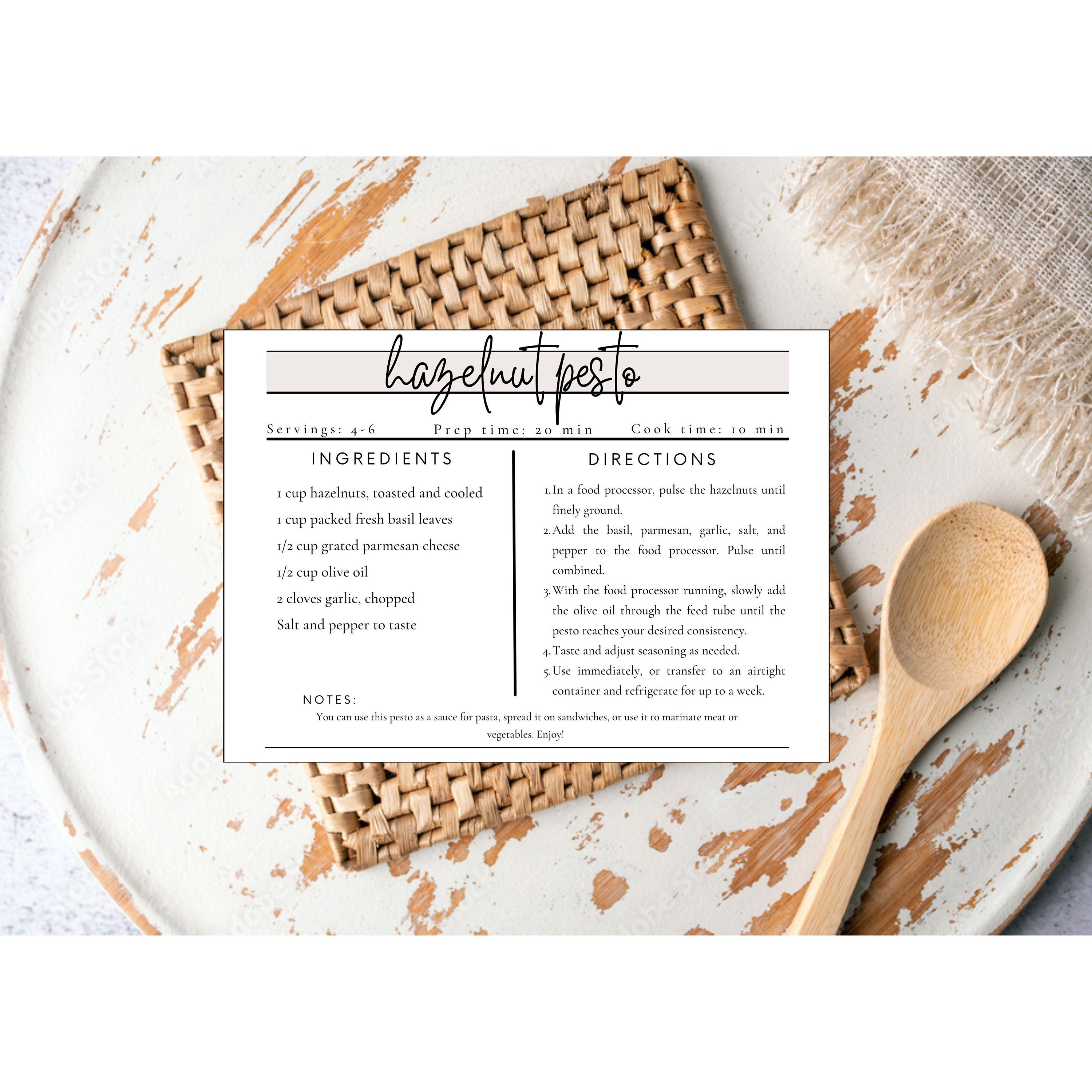 Farmhouse Recipe Card Template Editable Minimalist Design, Timeless ...