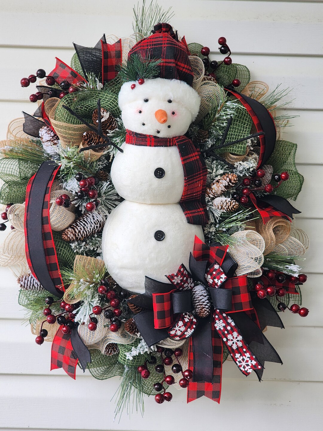 Christmas Winter Snowman Wreath, Rustic Door Hanger Wall Hanging - Etsy