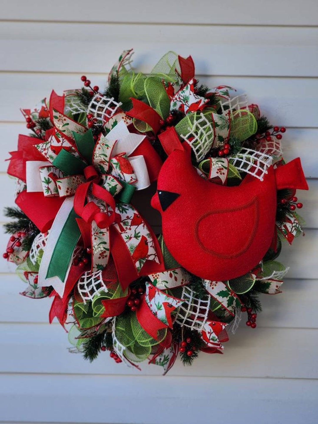 Winter Wreath, Cardinal Wreath, Redbird Wreath, Front Door Decor, Berry ...