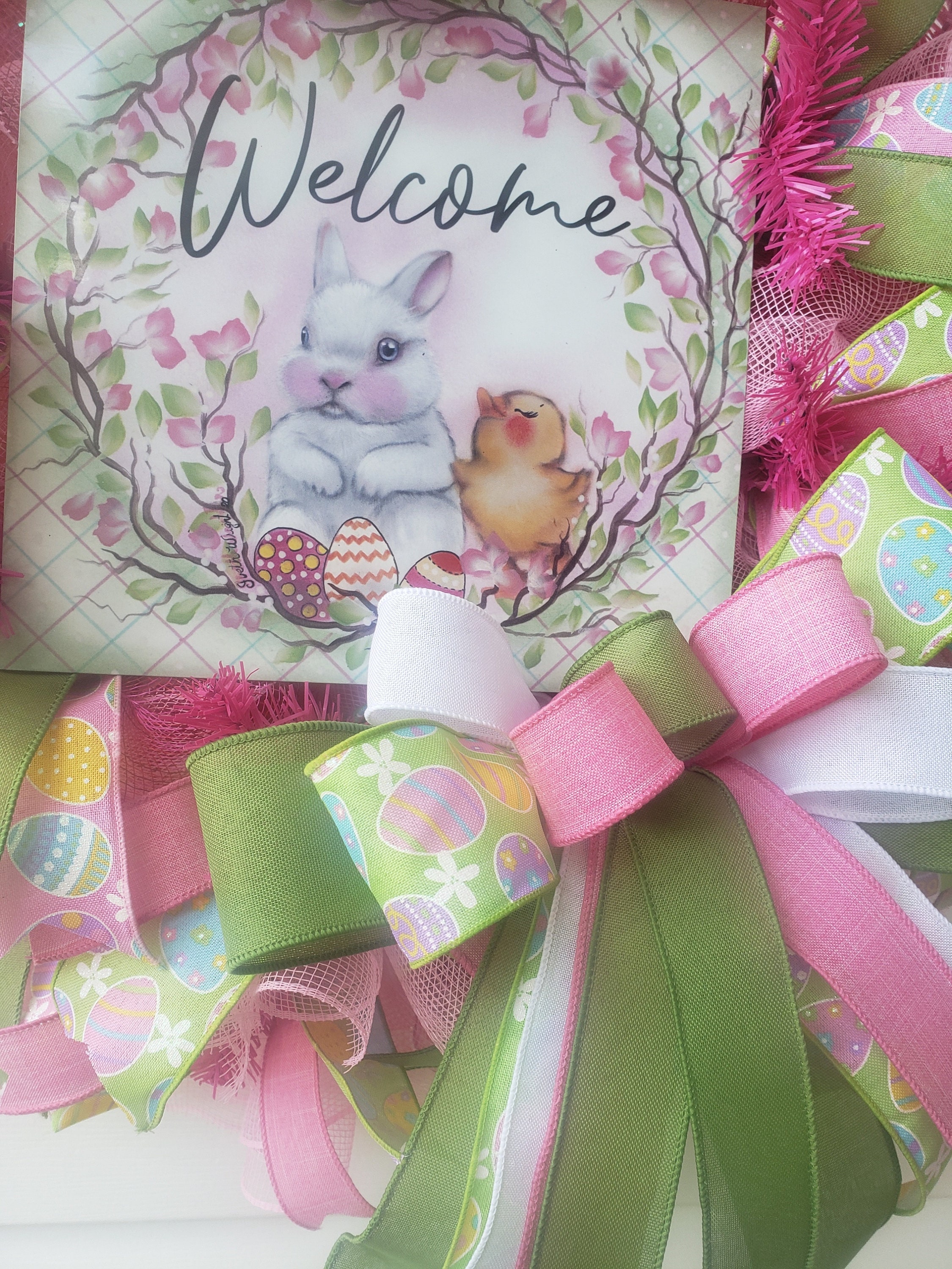 Easter Welcome Wreath Bunny Wreath Door Hanger Farmhouse - Etsy