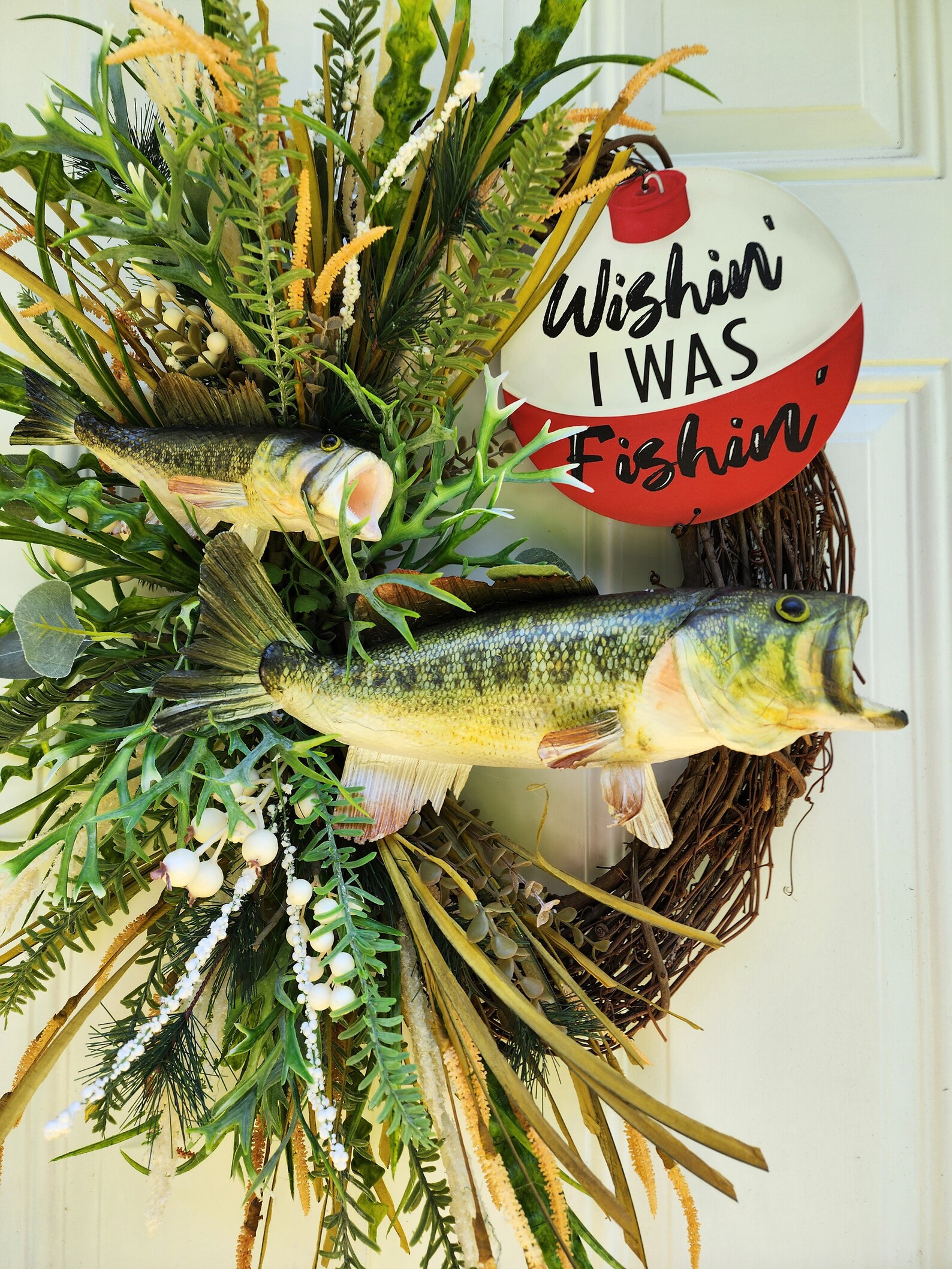 Fish Grapevine Wreath for Front Door, Everyday Summer Fishing Decor ...