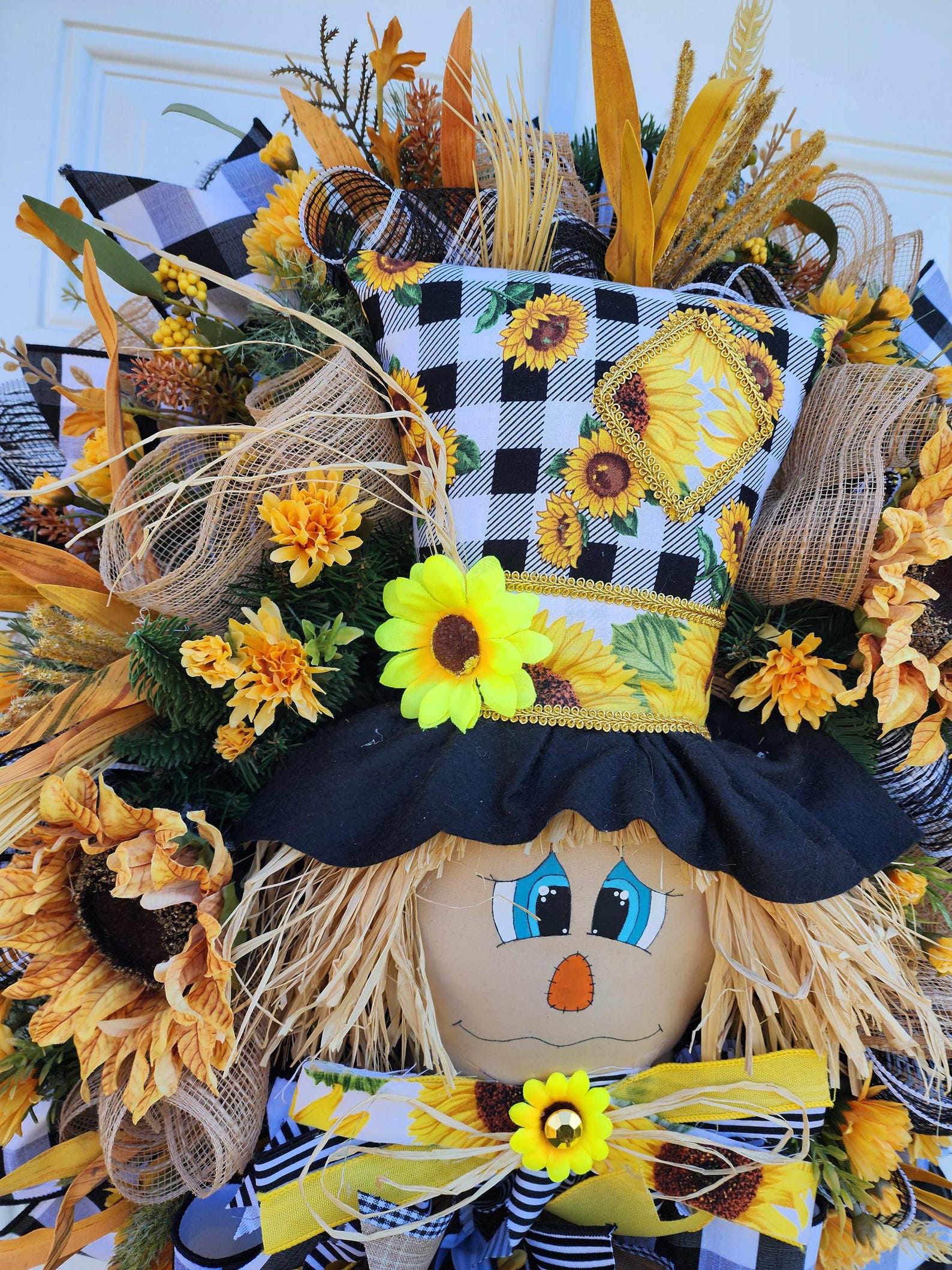 Fall Scarecrow Farmhouse Front Door Welcome Wreath, Outdoor Front Porch ...