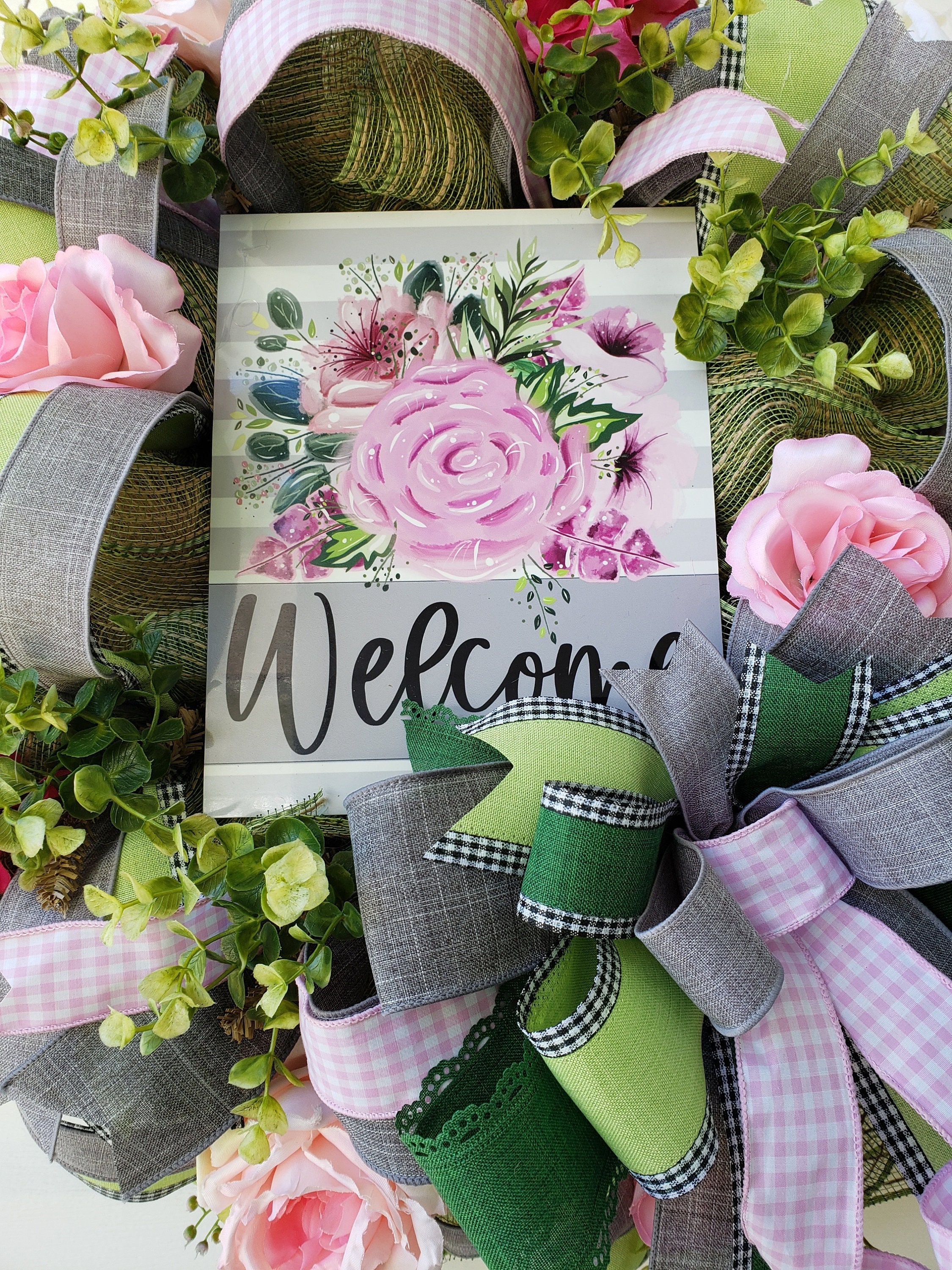 Pink Floral Welcome Spring Everyday Romantic Rose Wreath for - Etsy