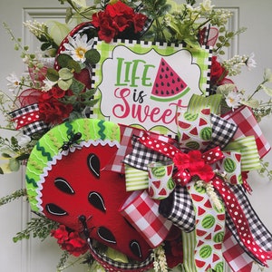 Summer Watermelon Fruit Picnic Wreath Front Door Decor, Door Hanger ...