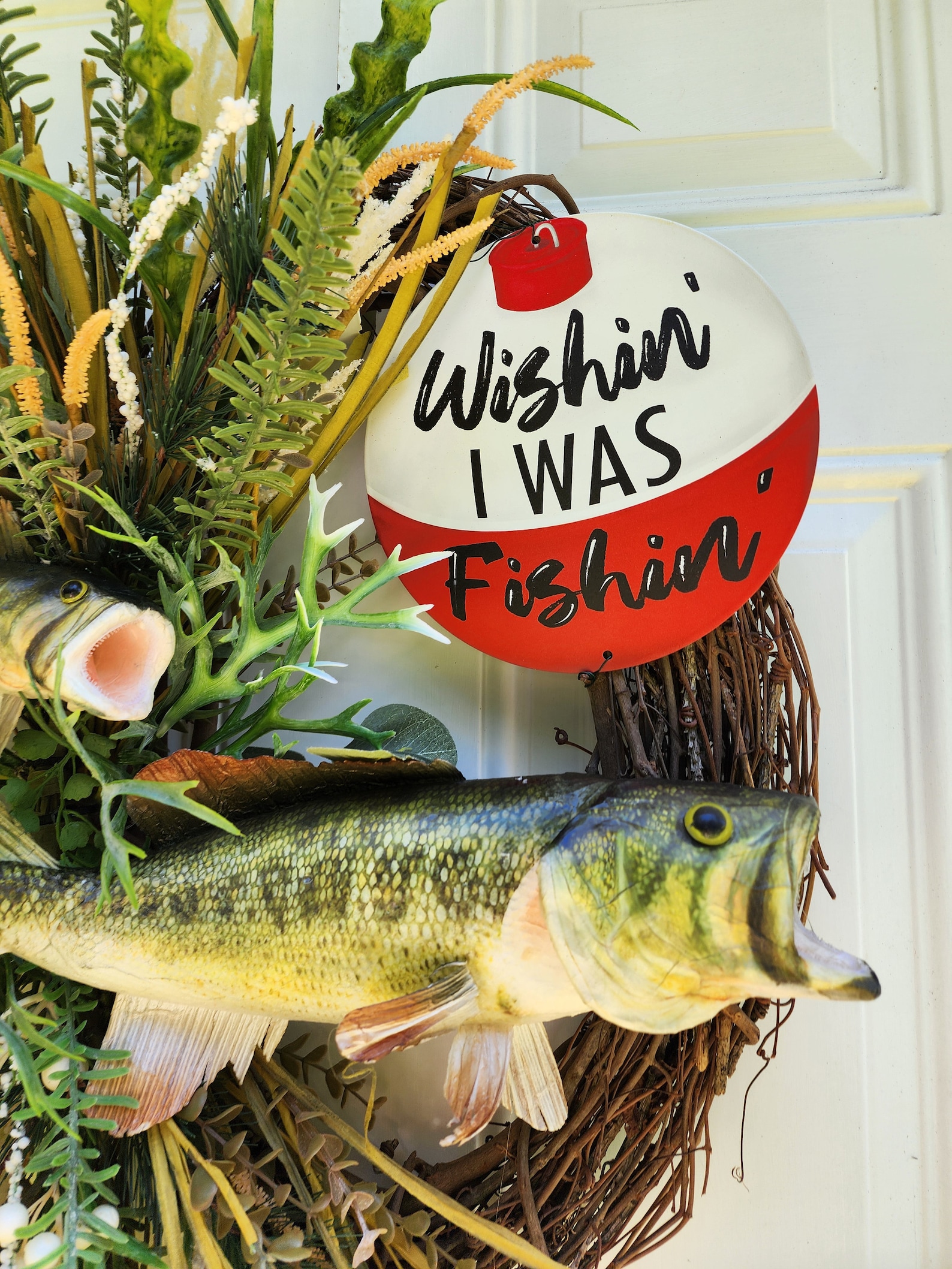 Fish Grapevine Wreath for Front Door, Everyday Summer Fishing Decor ...
