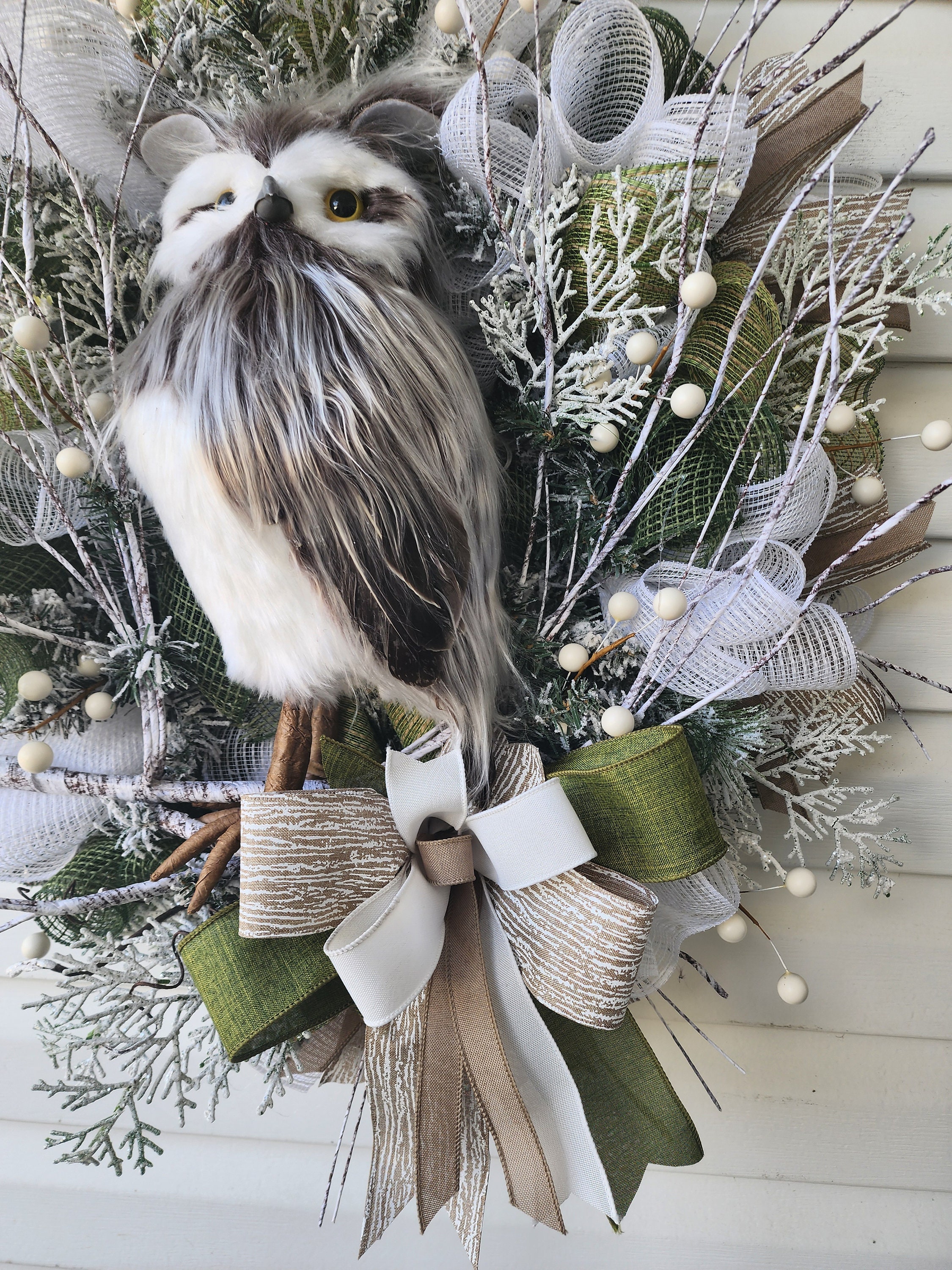 Christmas Winter Woodland Snow Owl Front Door Decor, Farmhouse Door ...