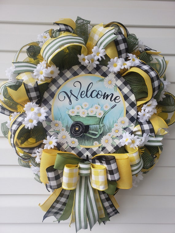 Welcome Spring Wreath Summer Floral Wreath Daisy Wreath - Etsy