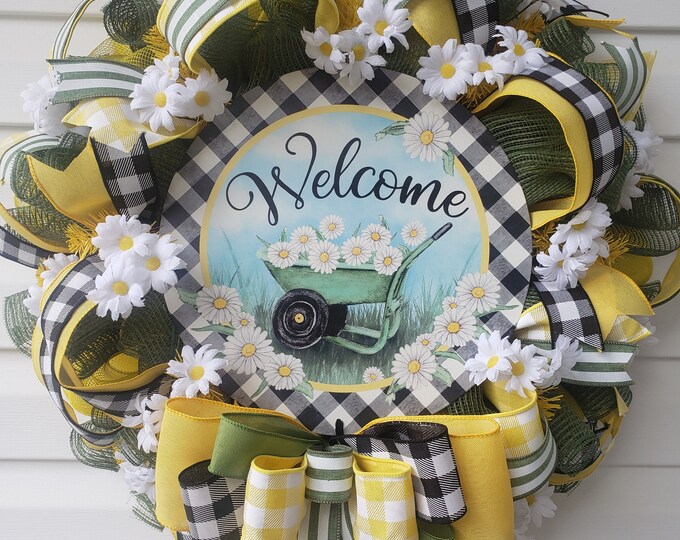 Welcome Spring Wreath, Summer Floral Wreath, Daisy Wreath - Etsy