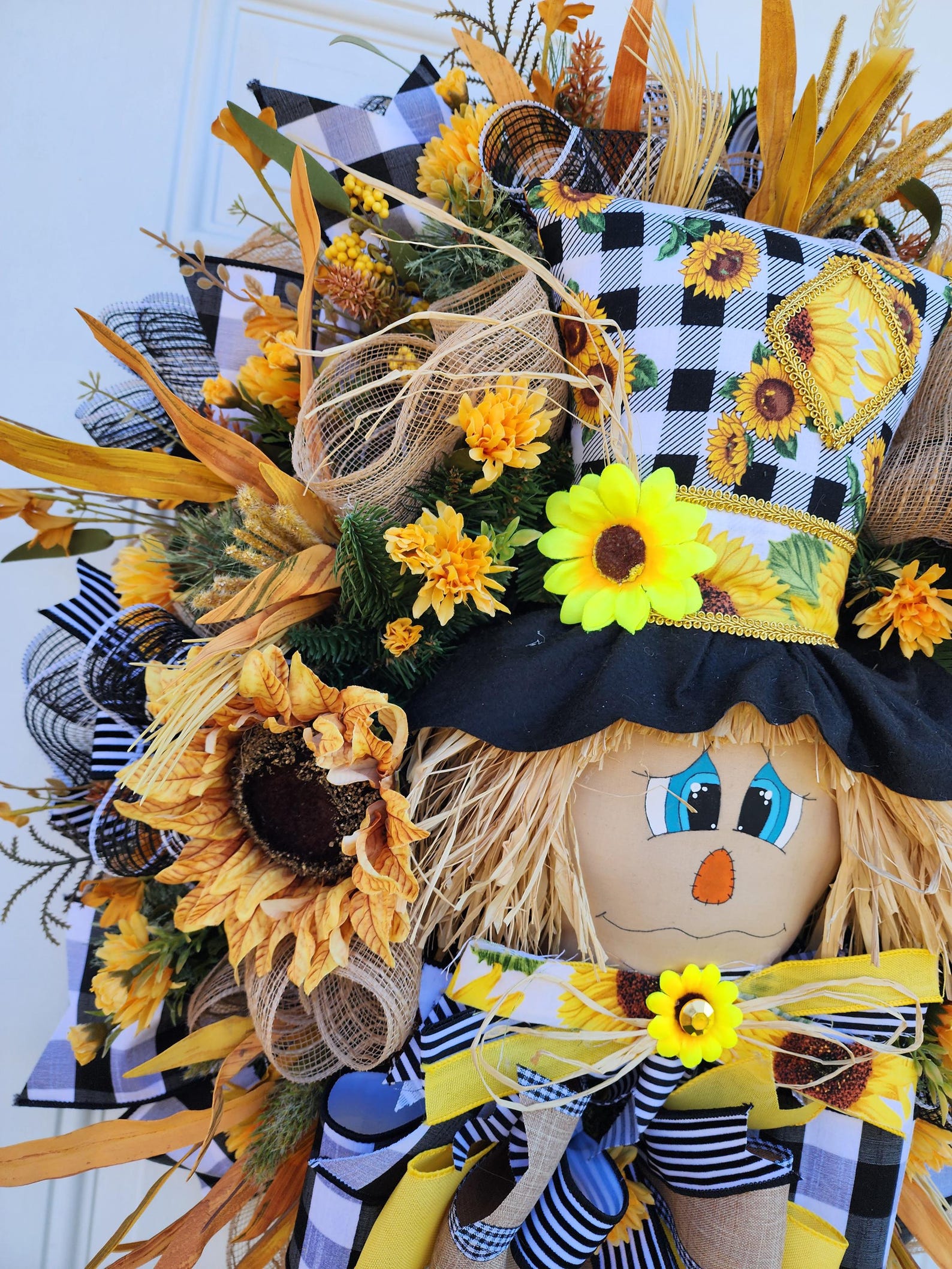 Fall Scarecrow Farmhouse Front Door Welcome Wreath, Outdoor Front Porch ...