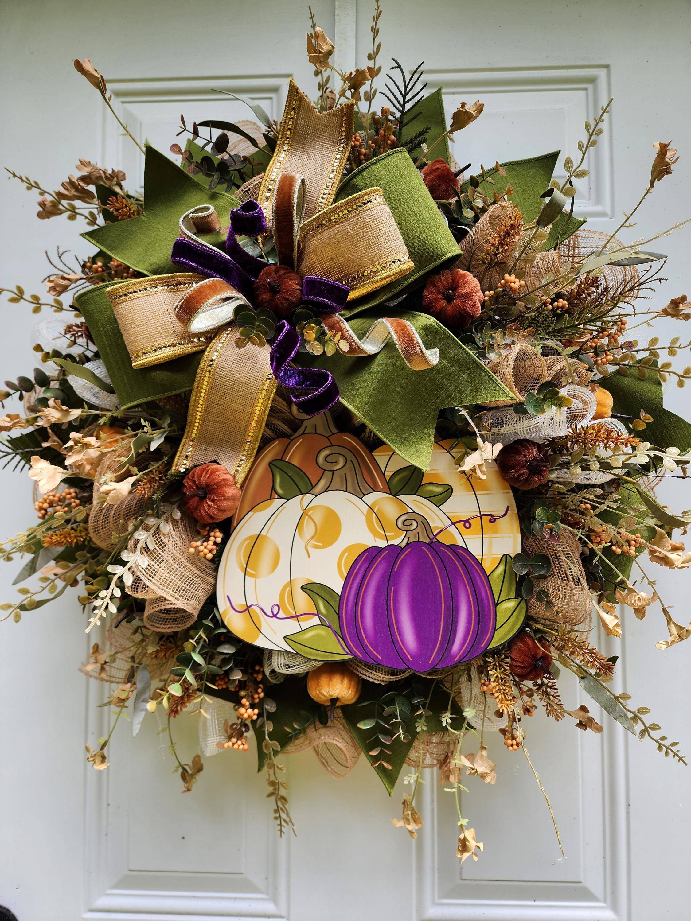 Fall Pumpkin Floral Welcome Wreath, Autumn Door Decor, Thanksgiving ...