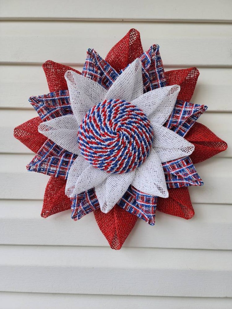 Red, White and Blue Patriotic Flower Wreath Door Hanger - Etsy