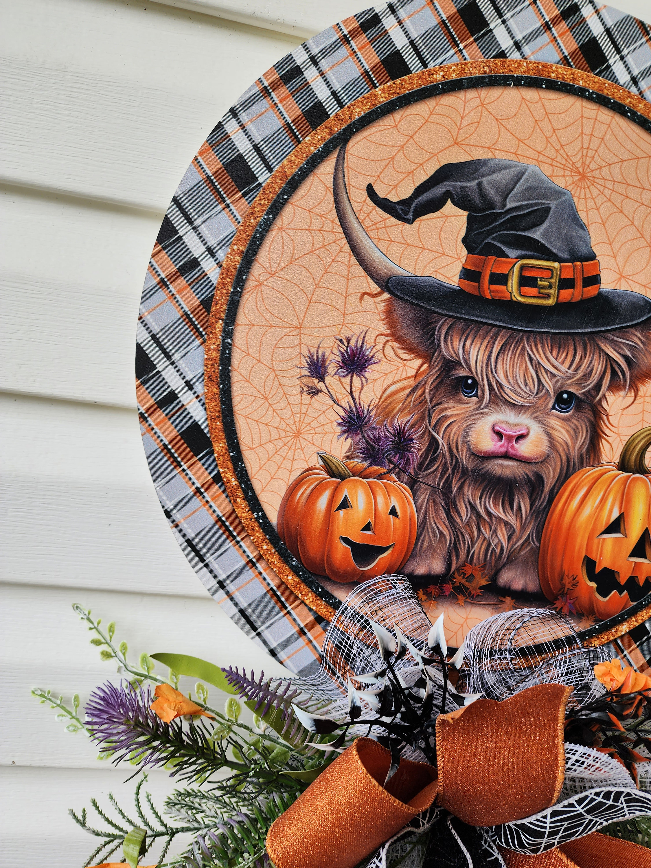 Halloween Baby Highland Cow With Pumpkins Door Hanger Wall Hanging ...