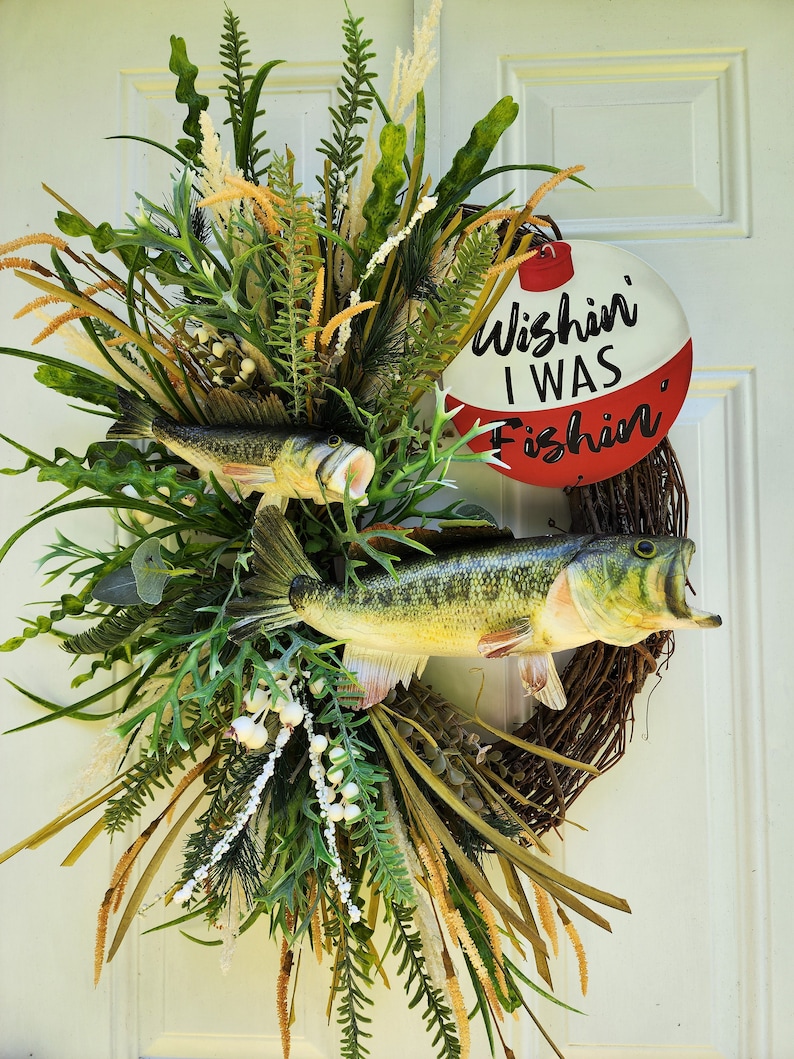Fish Grapevine Wreath for Front Door, Everyday Summer Fishing Decor ...