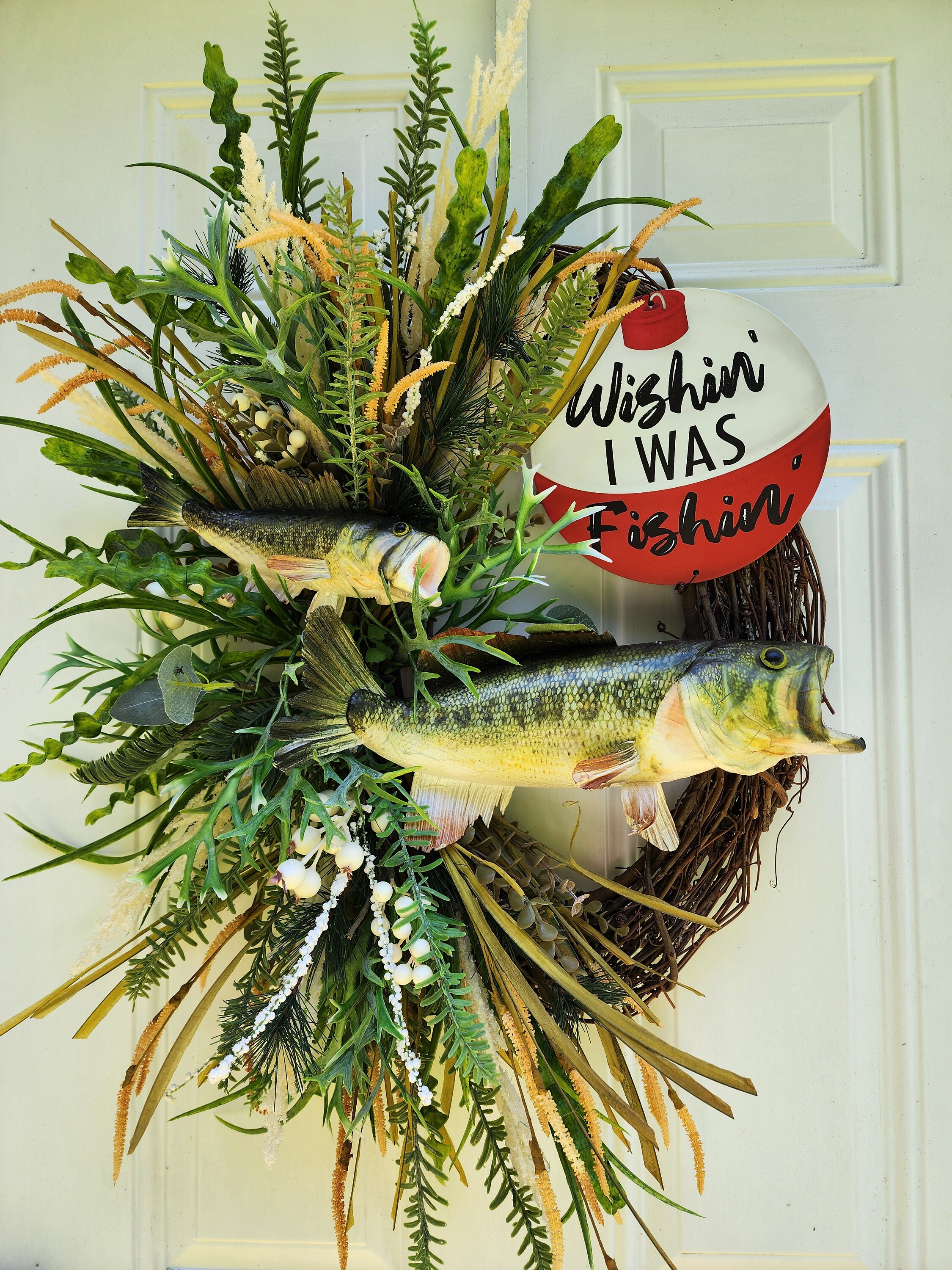 Fish Grapevine Wreath for Front Door, Everyday Summer Fishing Decor ...